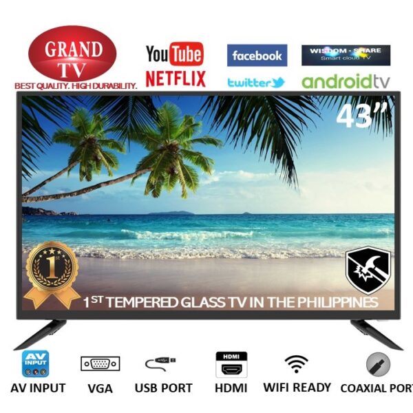GRAND 43″ SMART LED TV W/ TEMPERED GLASS (ANDROID 14.0) – Grand Philippines