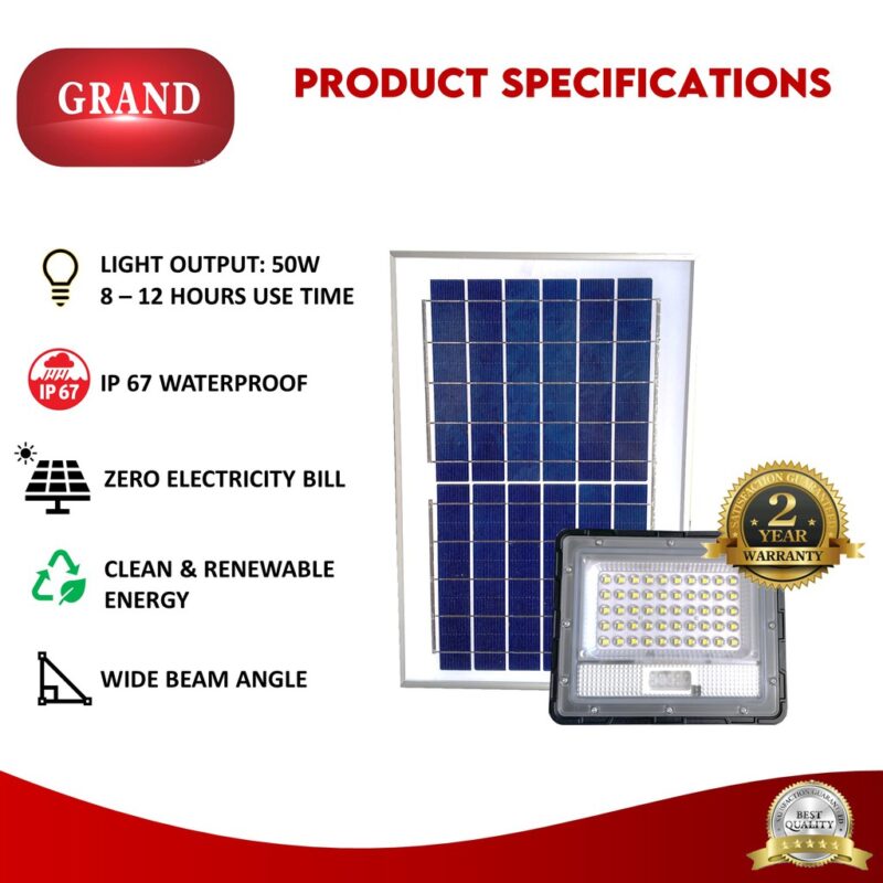 Wholesale Grand 50 Watts Model A Solar LED Flood Light – Grand Philippines